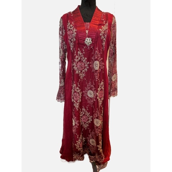 Kurtas | Pakistani Fancy Maroon 2 Piece Suit With Flowers Party Or ...